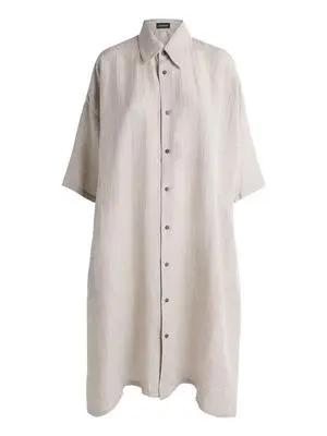 Eskandar Linen-blend Stripe Shirt Dress - Neutral