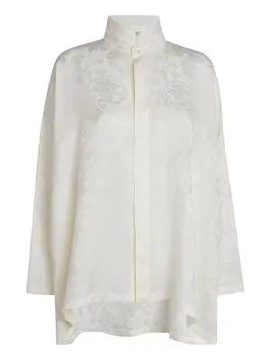 Eskandar Silk Jacquard Double-stand Collar Shirt - Grey
