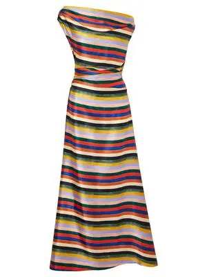 Staud STAUD Phare One-Shoulder Draped Striped Silk-Blend Satin Maxi Dress Multi