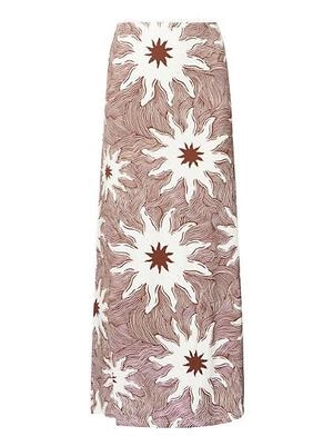 NEVER FULLY DRESSED Printed Stretch-jersey Midi Skirt - Chocolate
