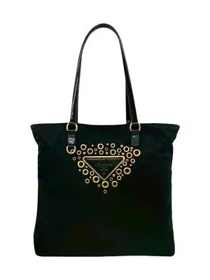 Prada 2010-2026 Embellished Tessuto Tote Bag - Black