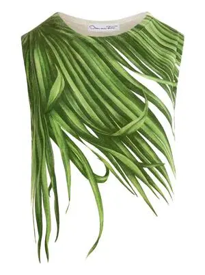 Oscar De La Renta Sleeveless Palm Leaf Print Knit Top - Green