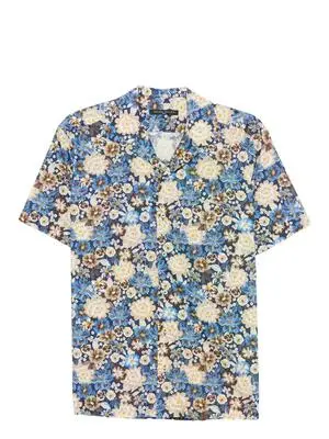 Brian Dales Floral-print Short-sleeve Shirt - Blue