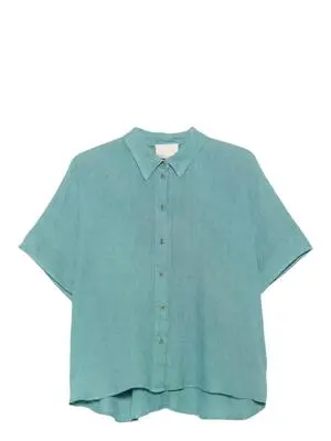 Momoni Elafonissi Short-sleeve Linen Shirt - Blue
