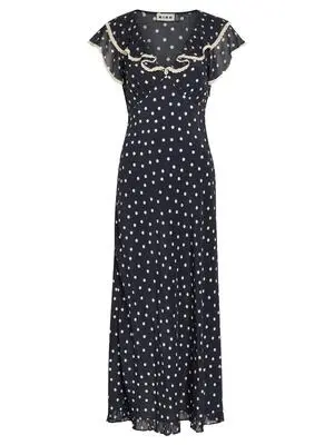 Rixo Bethea Polka Dot Crepe De Chine Midi Dress - Navy
