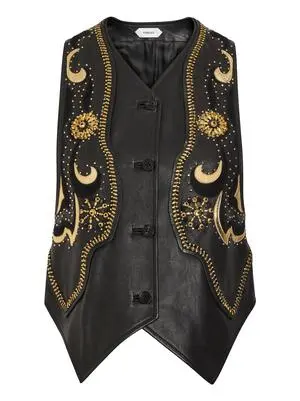 Versace Embellished Panelled Leather Vest - Black