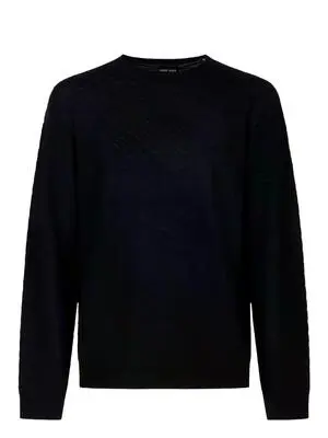 Giorgio Armani Diamond Knit Crew Neck Long Sleeve Sweater - Blue