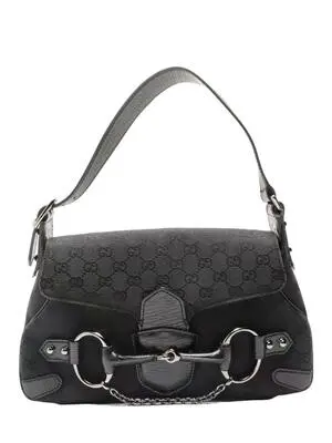 Gucci Horsebit Gg Canvas Shoulder Bag - Black
