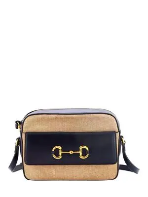 Gucci Horsebit 1955 Flap Pocket Camera Bag Canvas And Leather Small Crossbody Bag - Blue