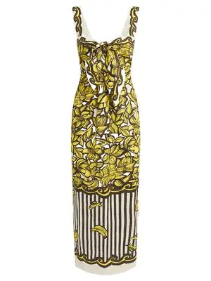 ALEMAIS Mona Printed Hemp Midi Dress - Yellow