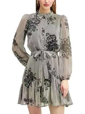 MORGAN Striped Floral Print Button-front Midi Dress - Black
