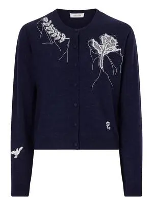 Erdem Embroidered Wool-blend Cardigan - Blue