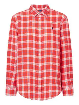 Polo Ralph Lauren Embroidered Checked Linen Shirt - Red