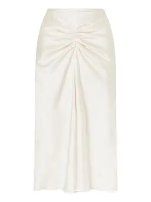 Victoria Beckham Bela Ruched Satin Midi Skirt - Neutrals