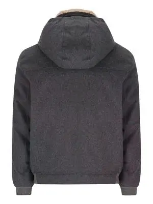 Brunello Cucinelli Bonded Wool Flannel Down Jacket With Detachable Hood - Grey