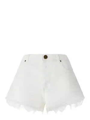 Pinko Frayed-hem Logo-embellished Shorts - White