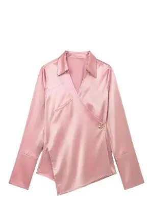 DANAME Wrap-style Satin Blouse - Pink
