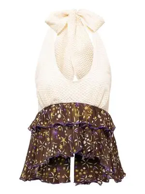 SIEDRES Lori Ruffled Halterneck Lace-chiffon Top - Multi
