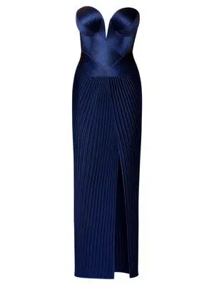 SEMSEM Engineered Plissé Bustier Maxi Dress - Navy