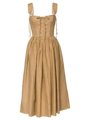 Lena Hoschek Giuseppina Lace-up Linen Midi Dress - Tan
