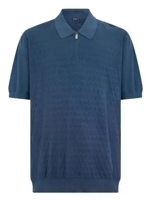 Fedeli Geometric-patterned Zip-fastening Polo Shirt - Blue