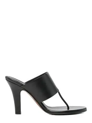 THE ROW Leather Sculpted Heel Thong Sandals - Black
