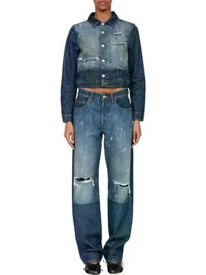 MAISON MARGIELA Cropped Denim Jacket With Distressed Details - Blue
