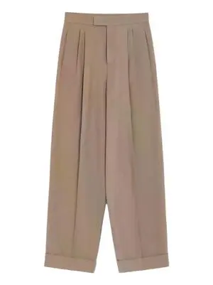 Valentino Garavani Cuffed Wool Trousers In Natté-wool - Neutrals