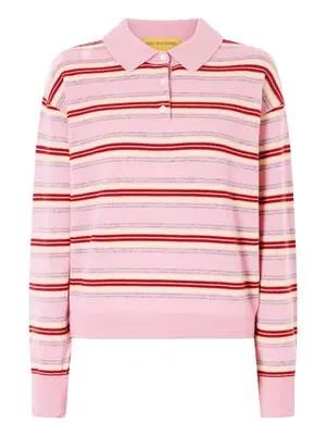 Guest In Residence Collegiate Striped Cashmere Polo Sweater - Pink