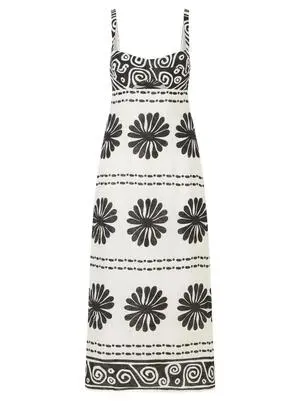 CALA DE LA CRUZ Nara Printed Linen Midi Dress - Neutrals