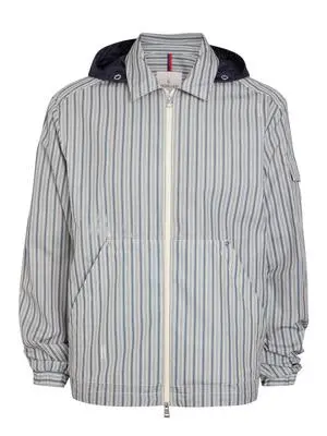 Moncler Moncler Striped Hooded Cotton Jacket Blue