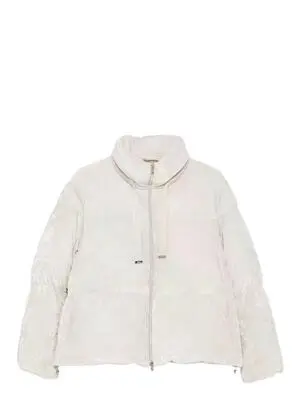 Herno Quilted Crushed-velvet Funnel Neck Jacket - Neutrals