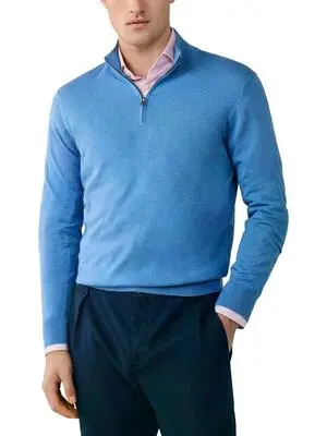 HACKETT LONDON Half-zip Sweater With Faux-suede Elbow Patches - Blue