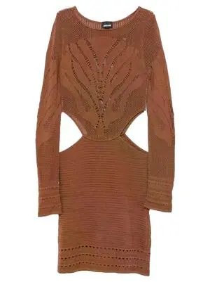Just Cavalli Crochet-knit Mini Dress With Cut-out Detailing - Brown