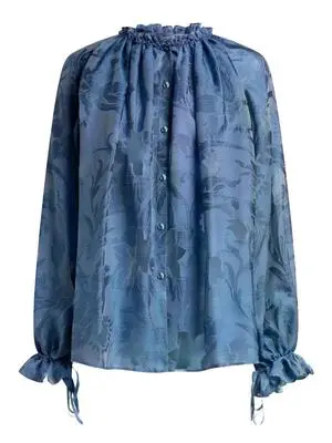 Etro Silk Jacquard Fil Coupé Floral Shirt - Blue