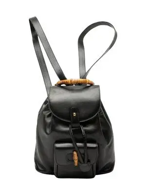 Gucci Calfskin Bamboo Drawstring Backpack - Black