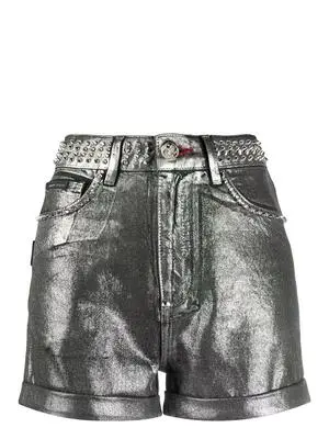 PHILIPP PLEIN Philipp Plein Metallic Studded Denim Shorts
