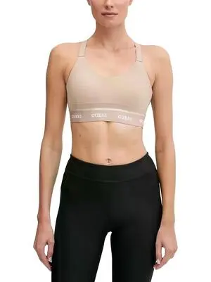 Guess Logo-underband Cross-back Bra - Neutrals