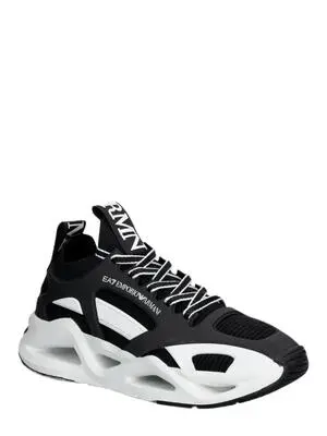 EA7 Mesh Panel Logo Print Sneakers - Black