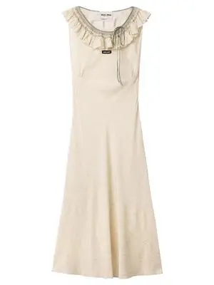 Miu Miu Miu Miu Embroidered Marocain Midi Dress Neutral