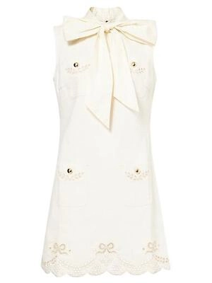 SELF-PORTRAIT Broderie Embroidered Denim Mini Dress - Ecru