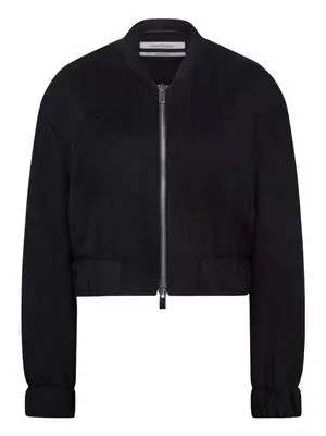 Another Tomorrow Cropped Wool Bomber Jacket - Black