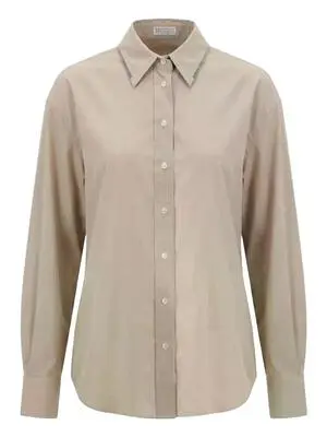 Brunello Cucinelli Monili-trim Long-sleeve Shirt - Neutrals