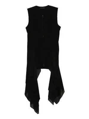 Yohji Yamamoto Sleeveless Ruffled Zip-up Top - Black