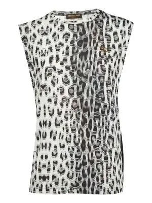 Roberto Cavalli Printed Mesh-panel Tank Top - White