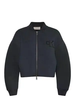Calvin Klein Embroidered Cropped Bomber Jacket - Blue
