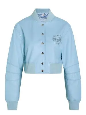 AN-Y1 Queen Stud-embellished Cropped Bomber Jacket - Light Blue