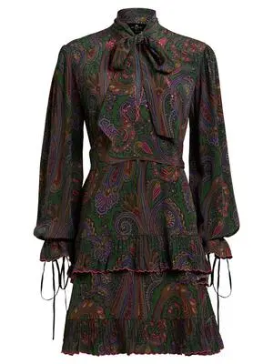 Etro Paisley Print Tie Neck Tiered Dress - Multi