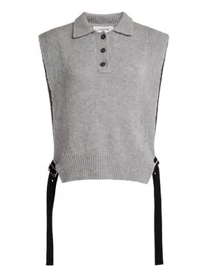 LANVIN Sleeveless Cashmere-blend Jumper With Polo Collar - Light Grey