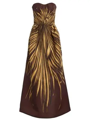 Oscar De La Renta Palm-printed Faille Maxi Dress - Brown